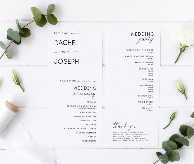Modern Wedding Program Template Editable Minimalist Order of - Etsy