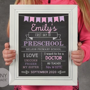 Editable First Day of School Chalkboard Sign: Pink Lilac (corjl) - Etsy