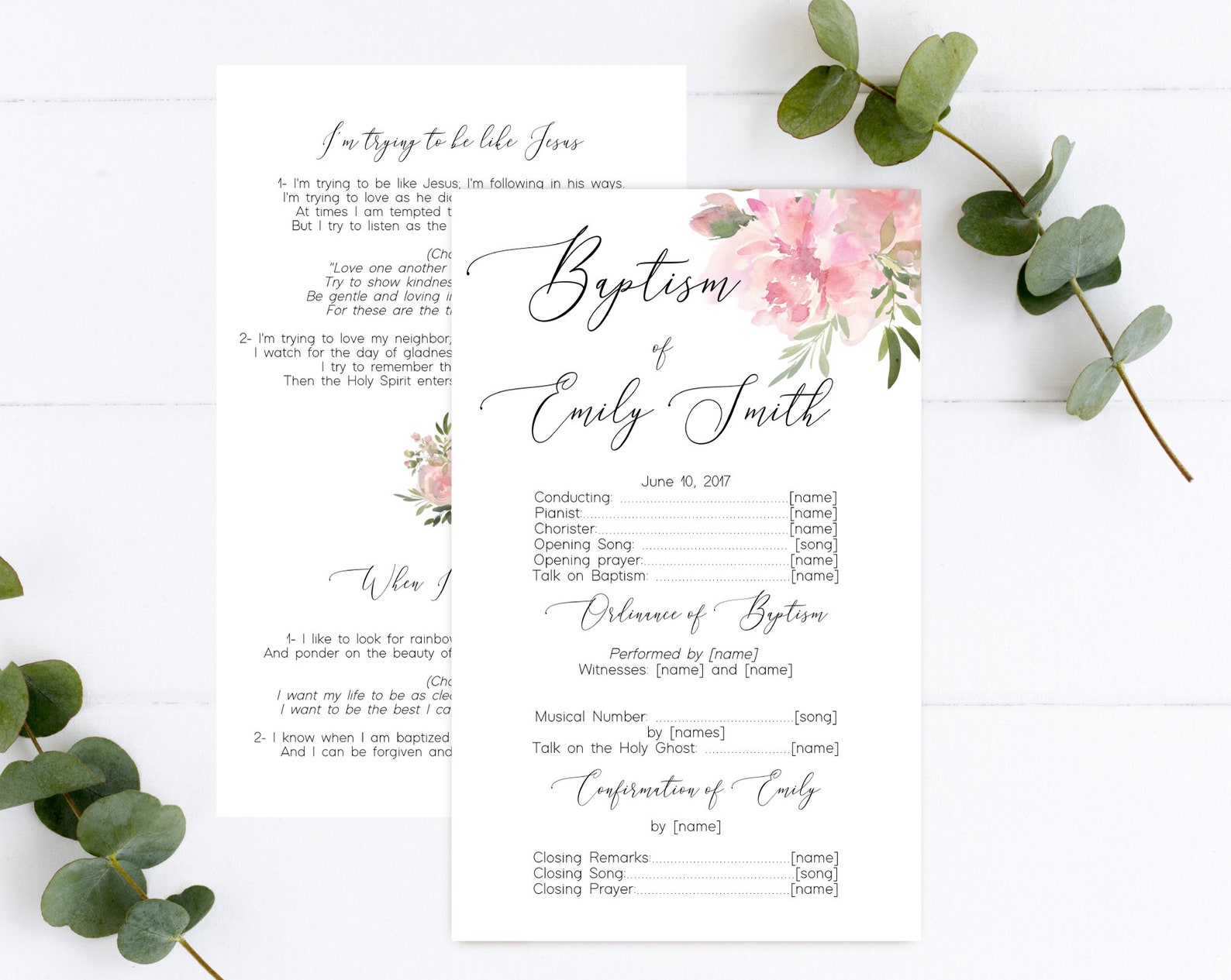 Editable LDS Baptism Program Template Printable Baptism | Etsy