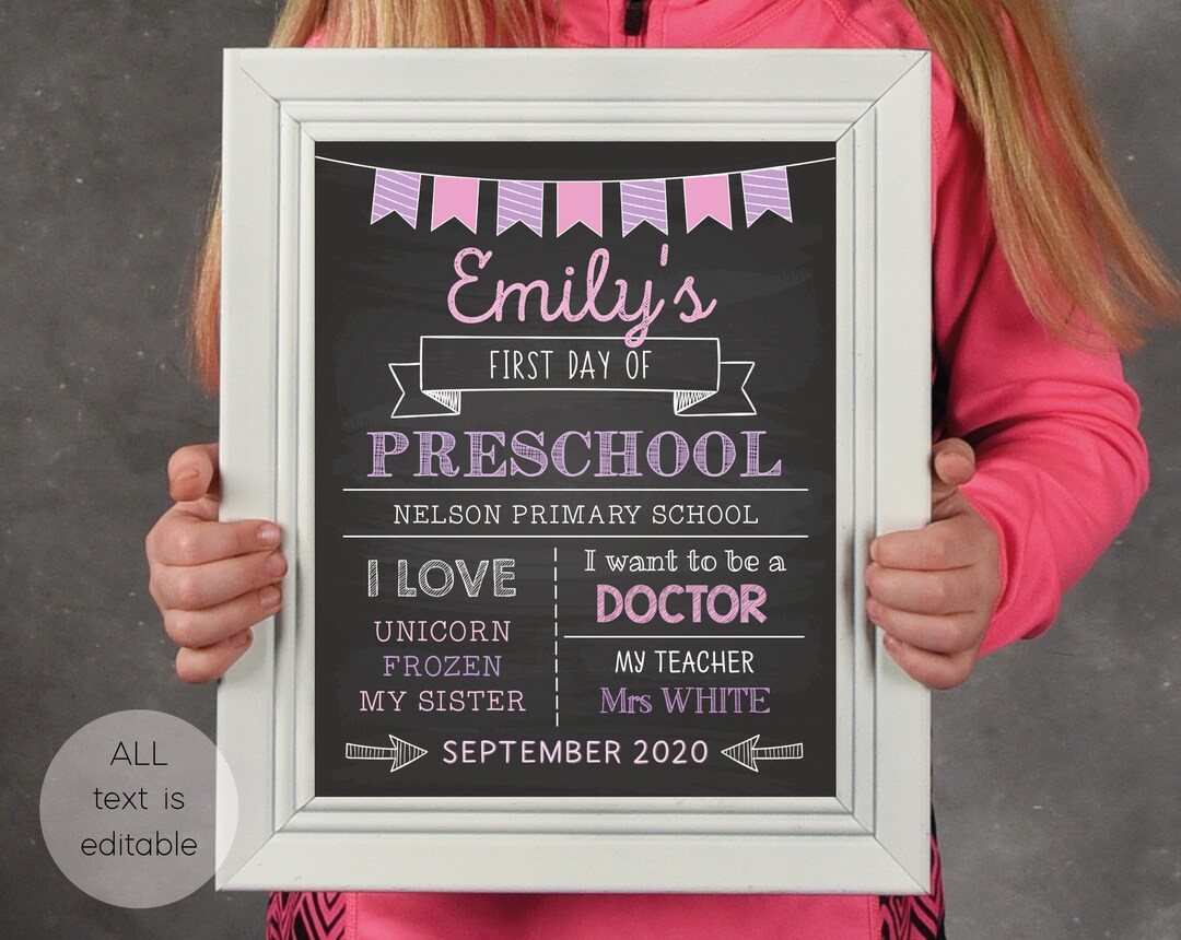 Editable First/last Day of School Sign, Printable Pink Lilac Back to ...