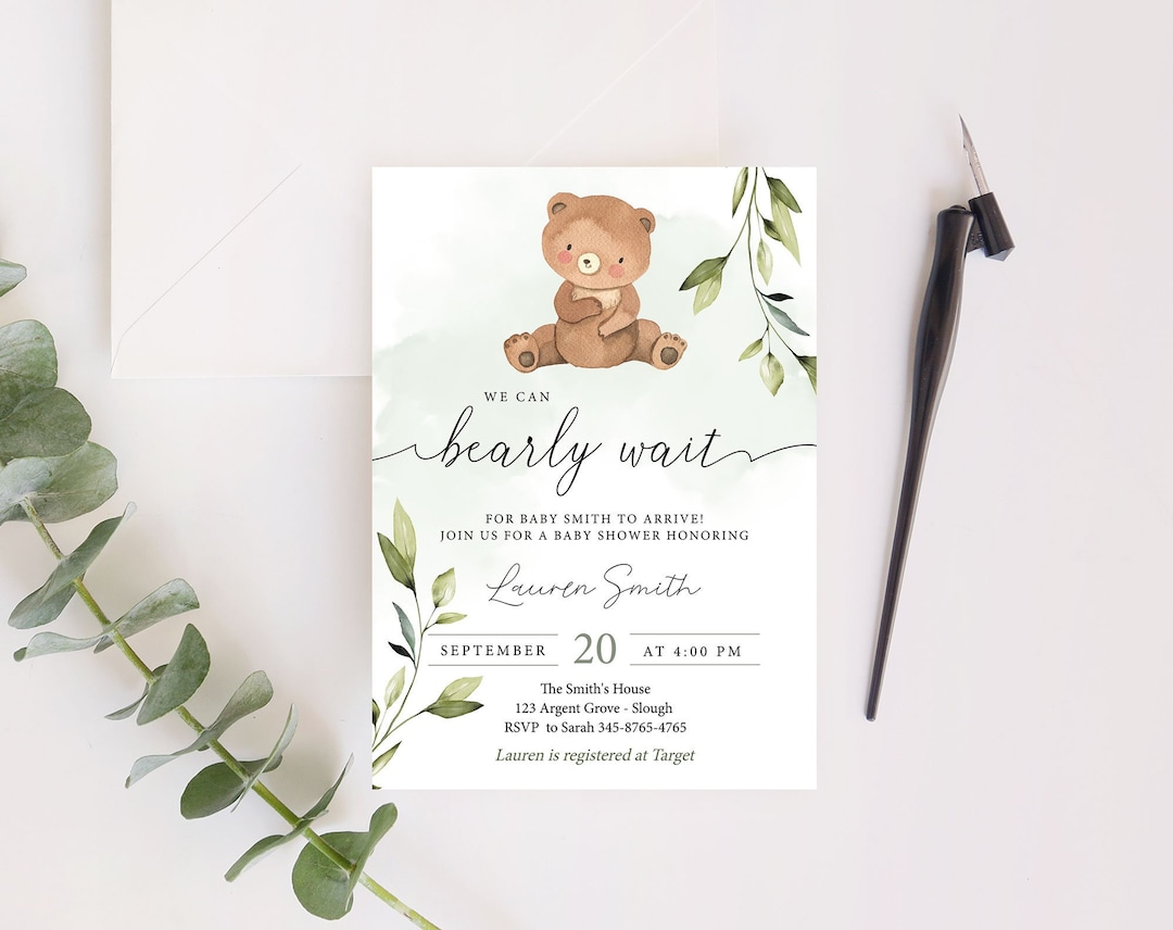 Bear Baby Shower Invitation Template, Editable Gender Neutral Baby Bear ...