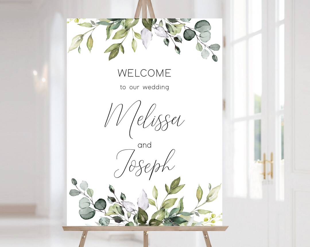 Greenery Welcome Signs, Wedding Welcome Sign, Custom Sign, Editable ...