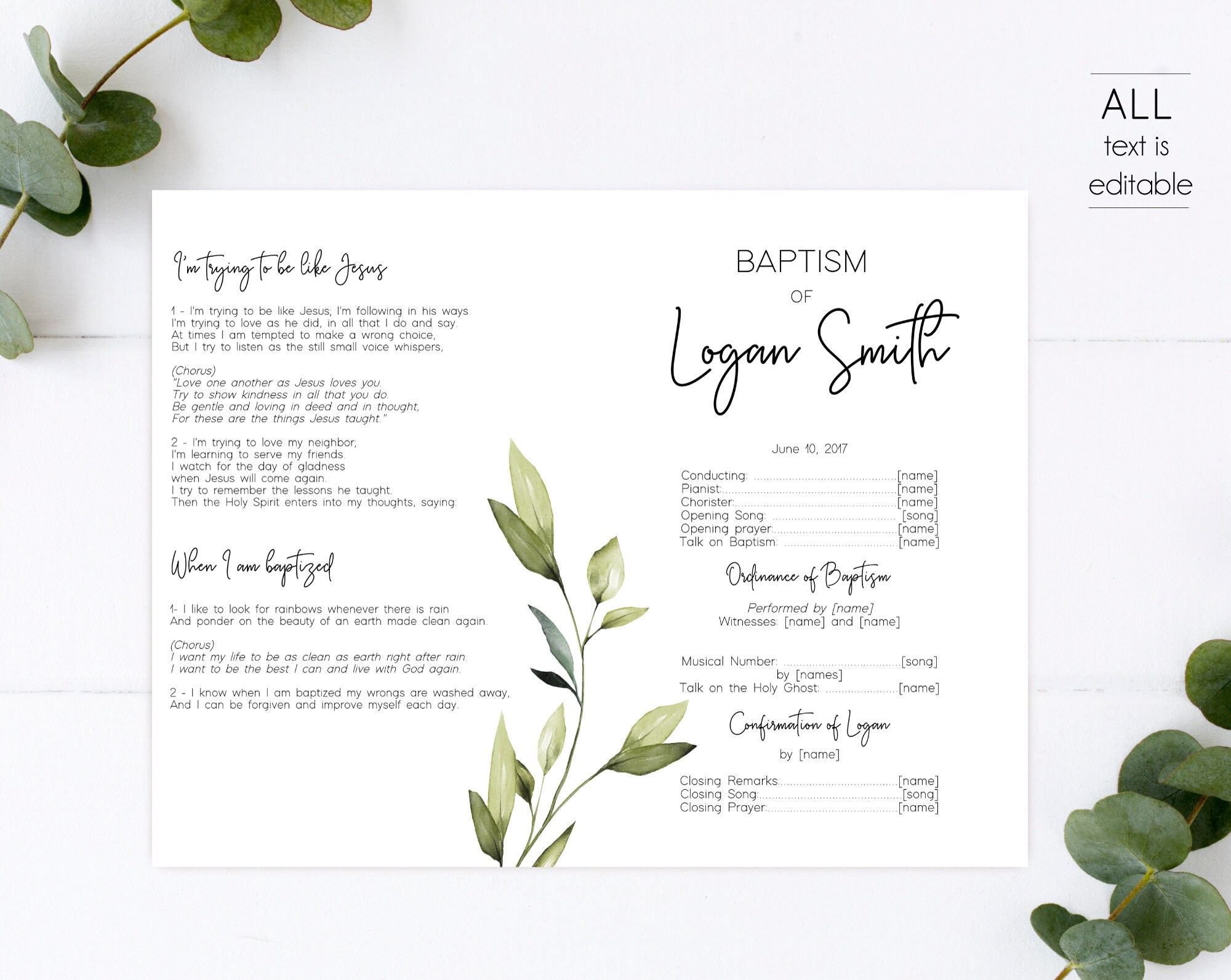 LDS Baptism Program Printable Neutral Baptism Program - Etsy