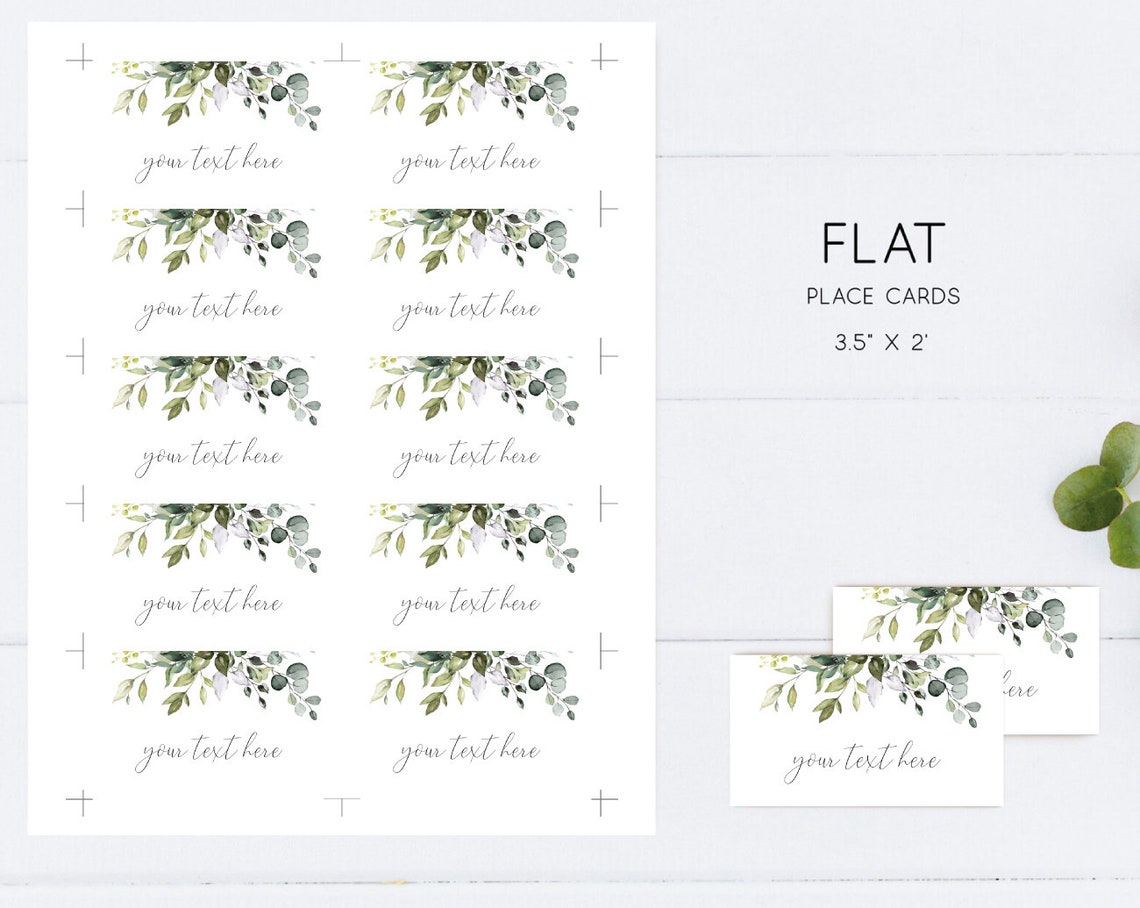 Greenery Place Card Template Editable Place Card Template - Etsy