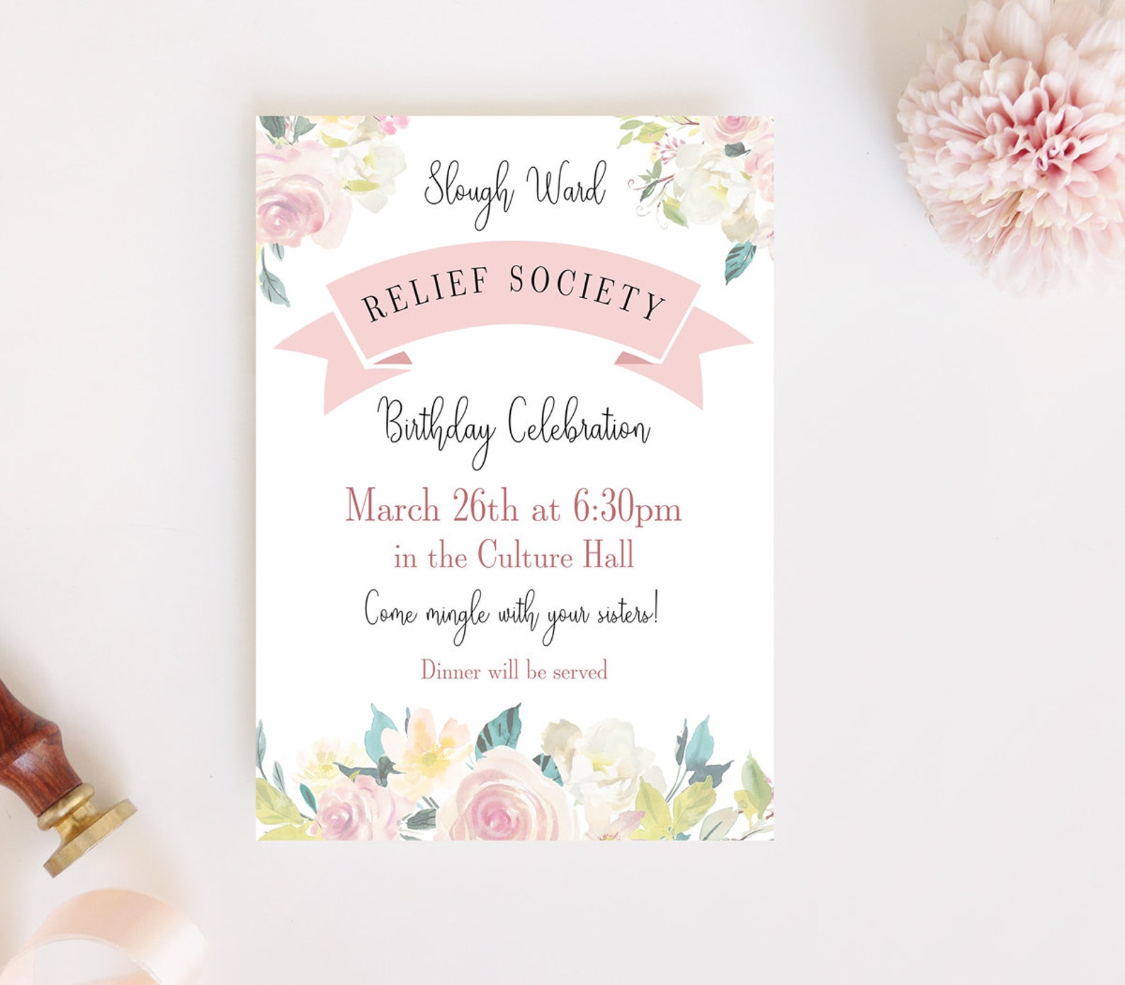 Relief Society Birthday Invitation Editable Invitation - Etsy