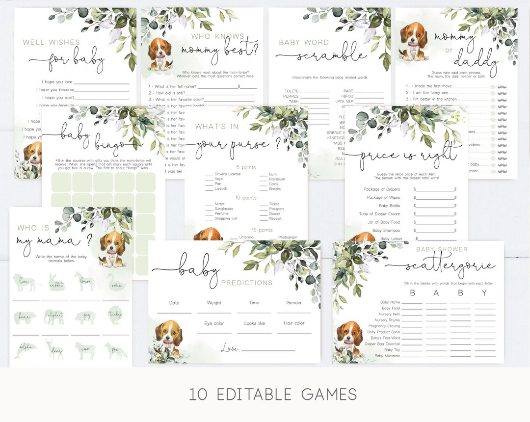Dog Baby Shower Games Bundle, Dog Theme Baby Shower Games Template ...