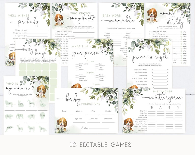 Dog Baby Shower Games Bundle Dog Theme Baby Shower Games | Etsy Canada