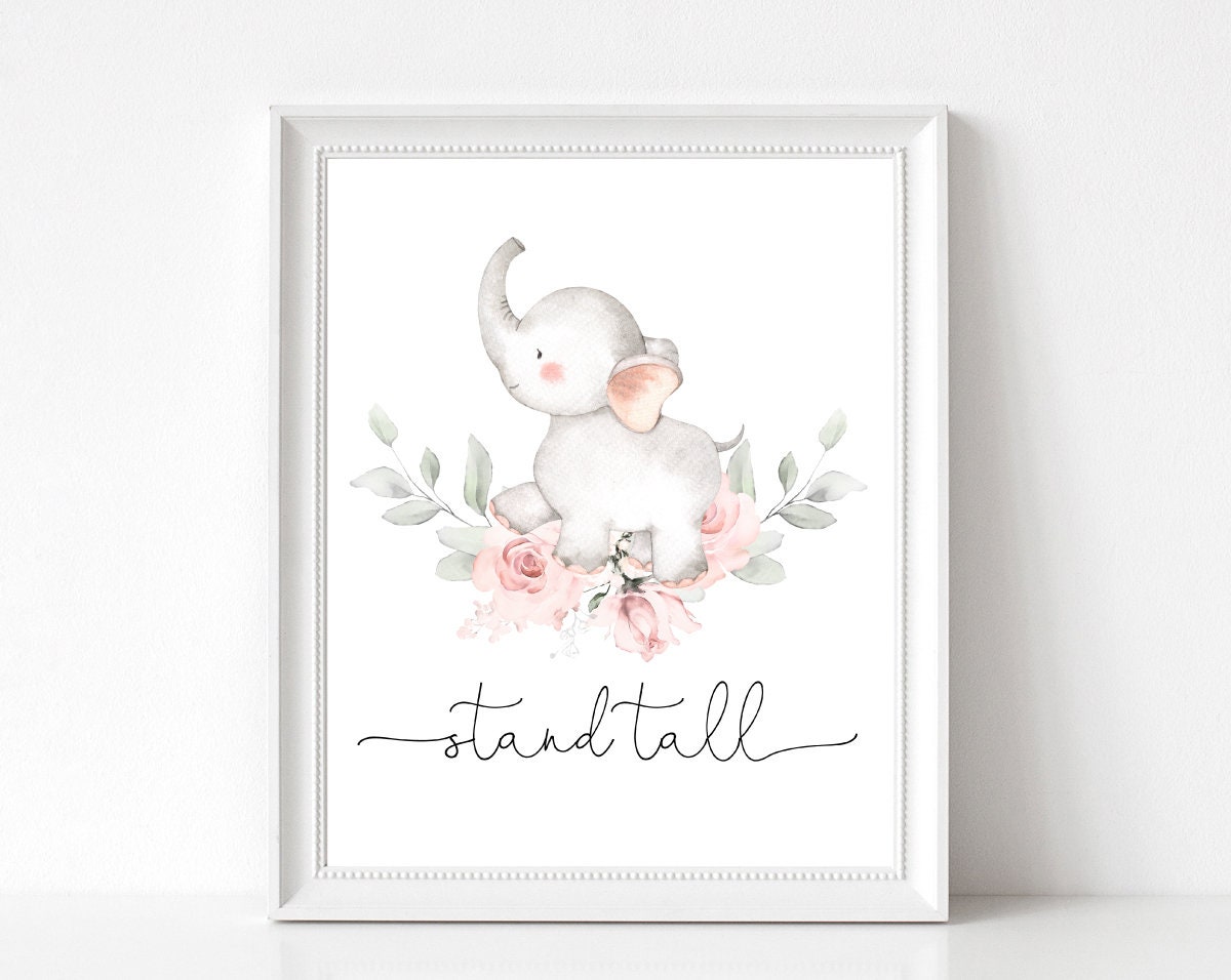 Elephant Baby Girl Pink Nursery Print, Nursery Decor Girl, Elephant ...