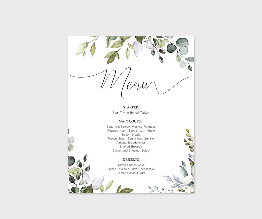 Greenery Lunch Menu Sign: Editable Printable (instant Download) - Etsy