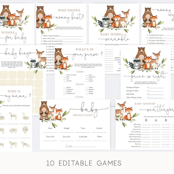 Woodland Baby Shower Games - Etsy