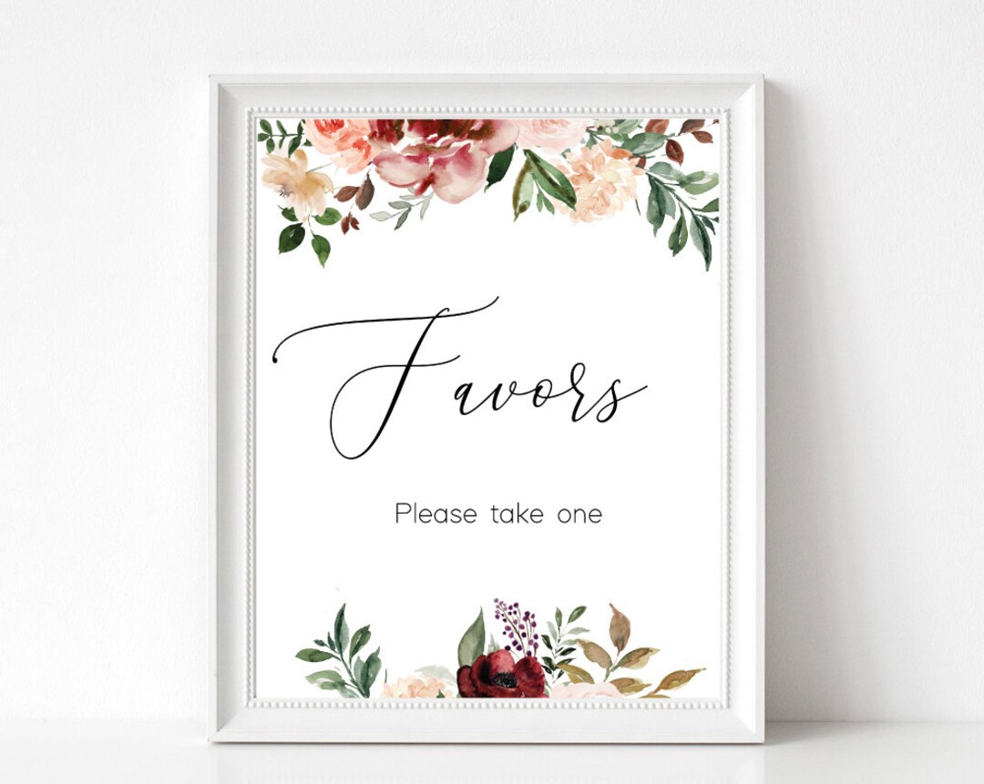 Favor Sign, Burgundy Sign, Editable Sign, Fall Flowers Favor Sign ...