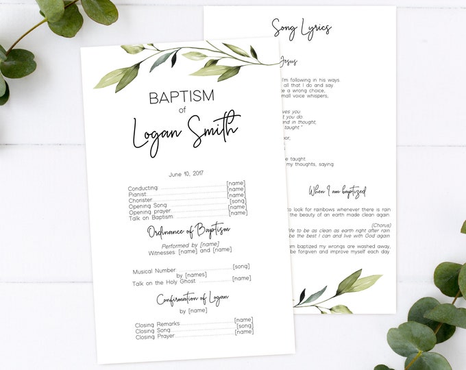 EDITABLE, LDS Baptism Program Template, Printable Baptism Program, Lds Girl Baptism, Lds Baptism ...