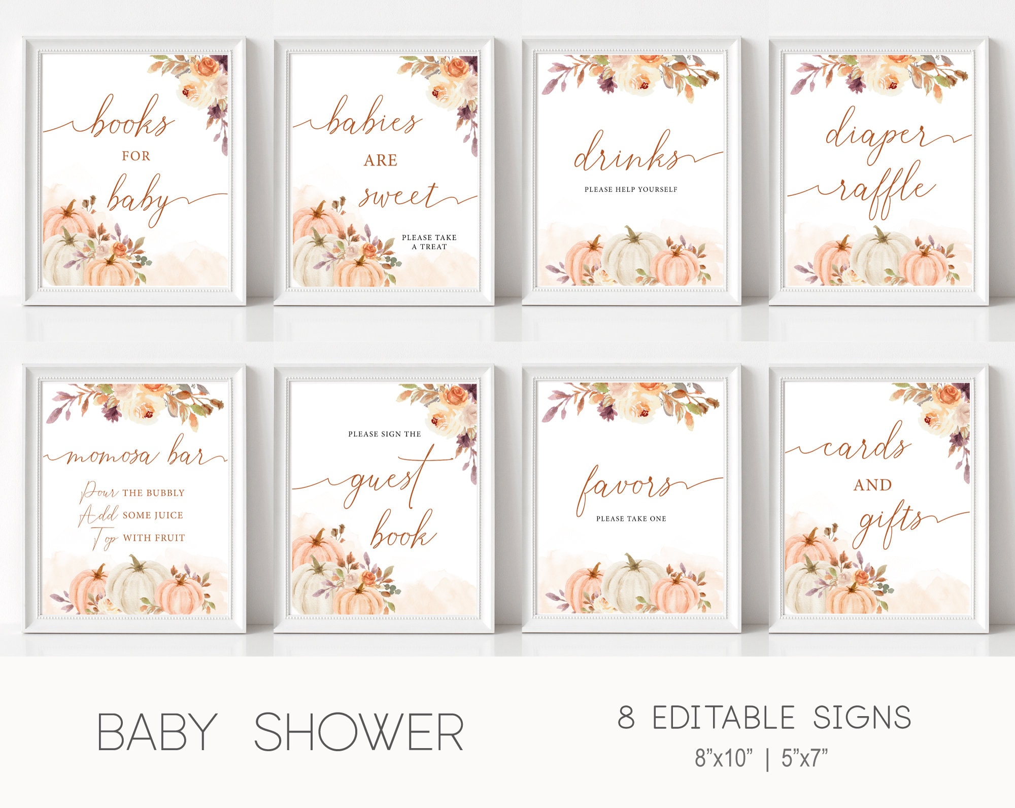 Little Pumpkin Baby Shower Signs: Fall Floral Decor (instant Download ...
