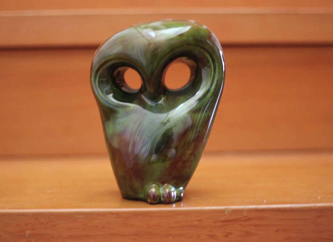 Handmade Green Ceramic Owl Statue Figurine - Etsy