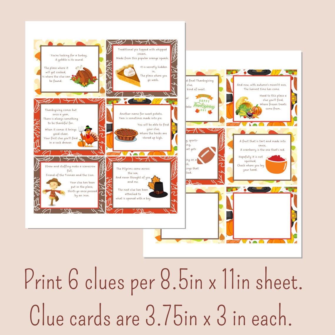 Thanksgiving Clue Hunt - 10 Clues for Children - Indoors - Rhyming ...