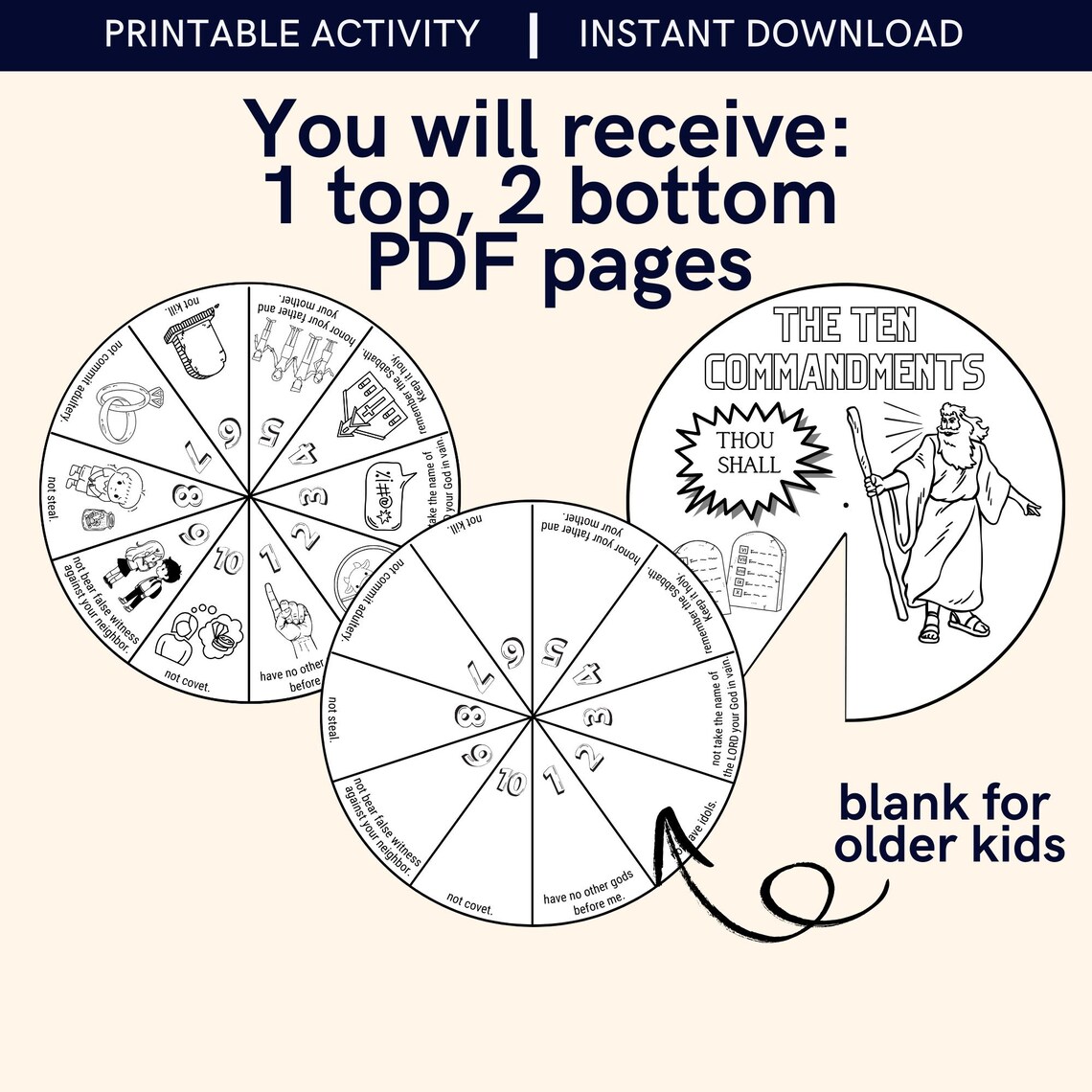 Ten Commandments Bible Spinner Wheel | Sunday School Craft Activity ...