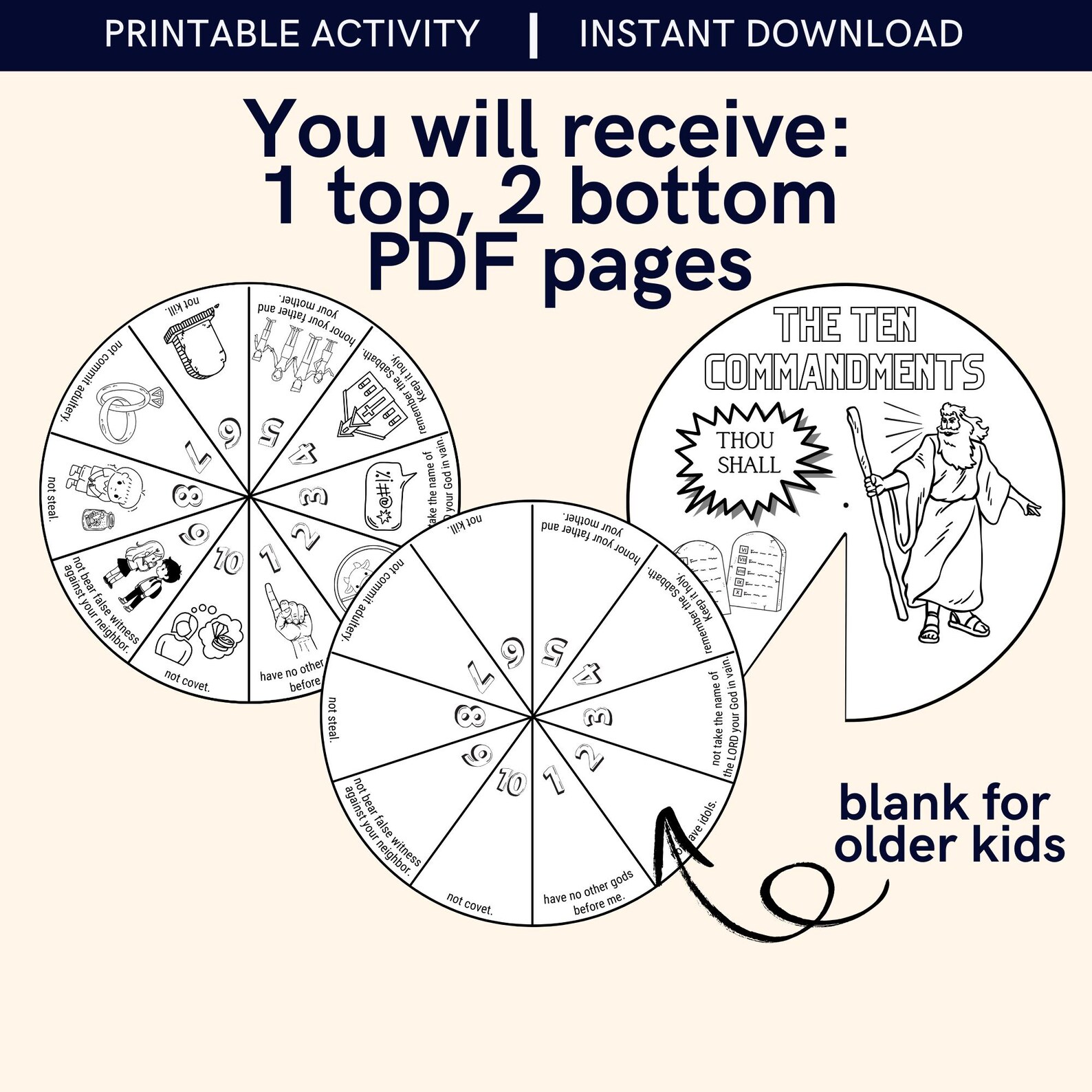 Ten Commandments Bible Spinner Wheel | Sunday School Craft Activity ...