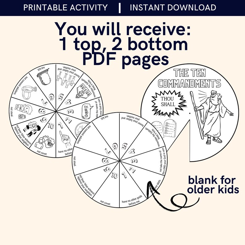 Ten Commandments Bible Spinner Wheel | Sunday School Craft Activity ...