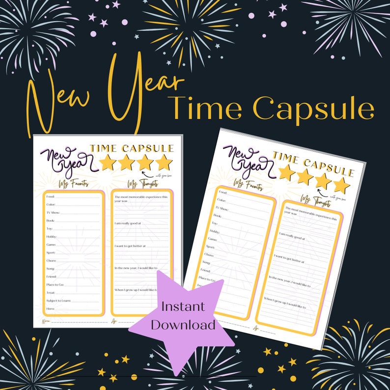 New Year's Eve Time Capsule for Kids - Printable Questionnaire - Party ...