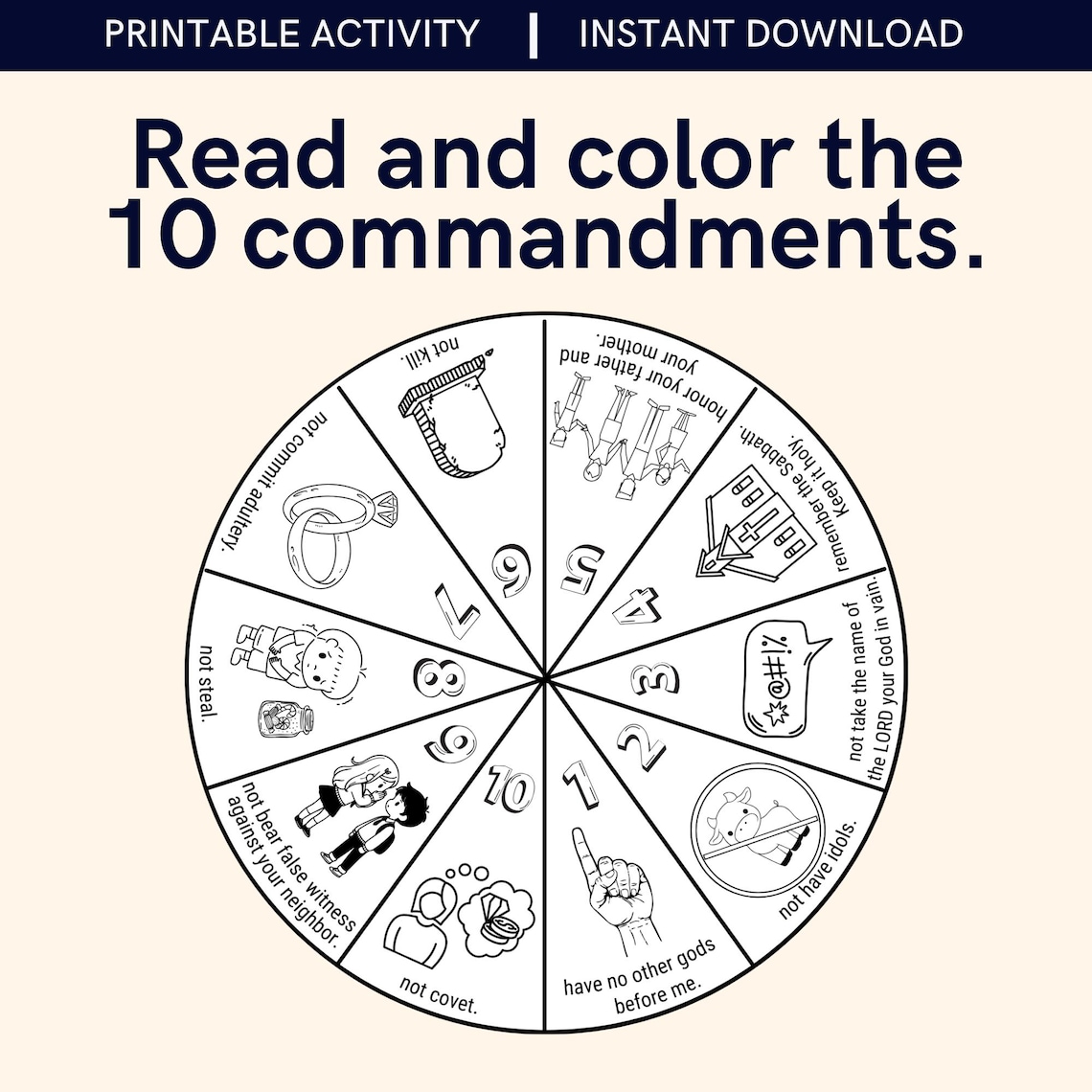 Ten Commandments Bible Spinner Wheel | Sunday School Craft Activity ...