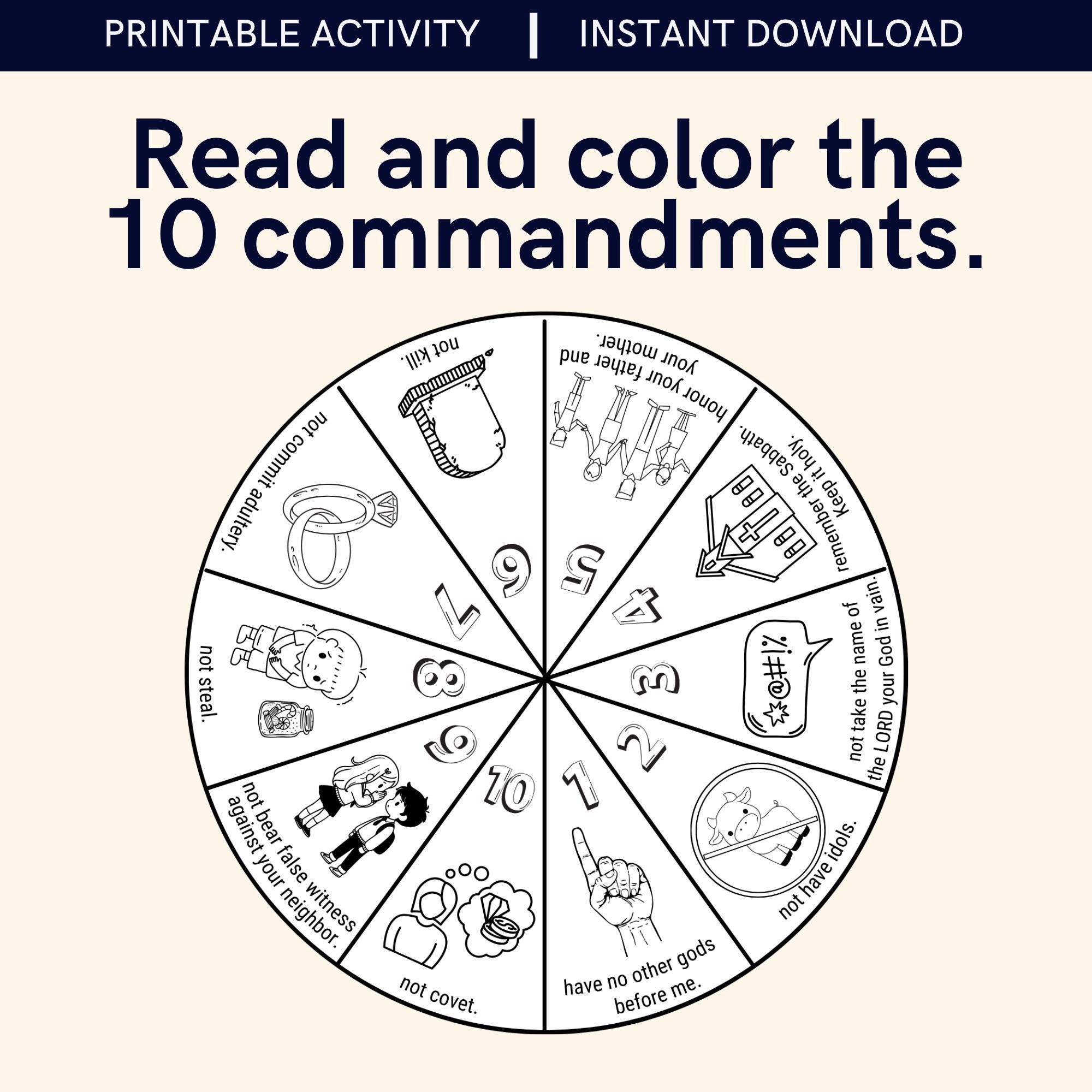 Ten Commandments Bible Spinner Wheel | Sunday School Craft Activity ...