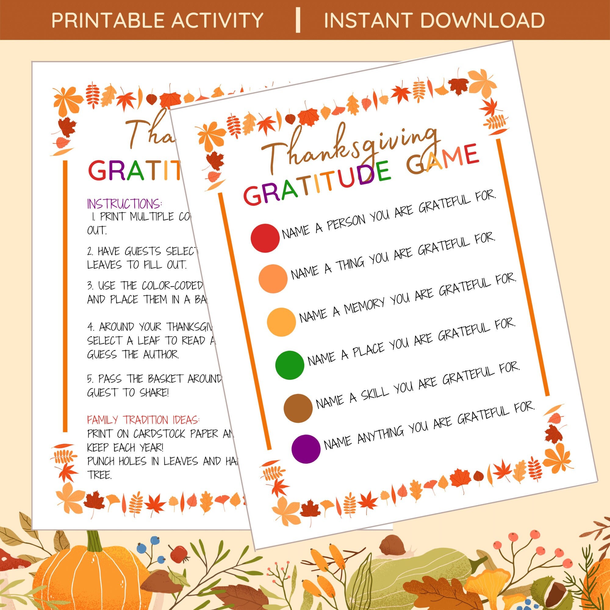 Thanksgiving Gratitude Game for Family - Instant Digital Download ...