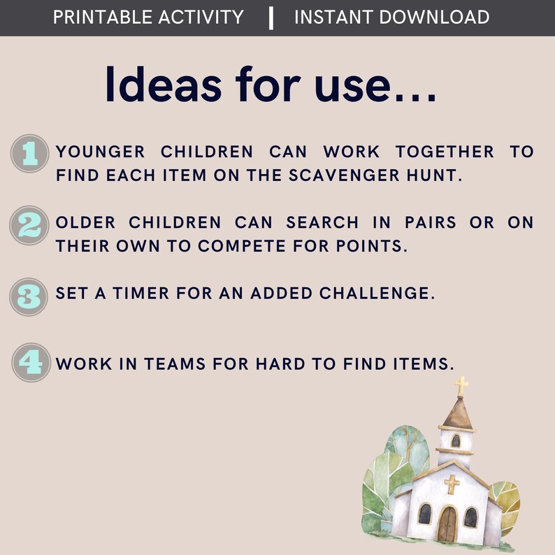 Church Scavenger Hunt for Younger and Older Kids and Teens - Indoor ...