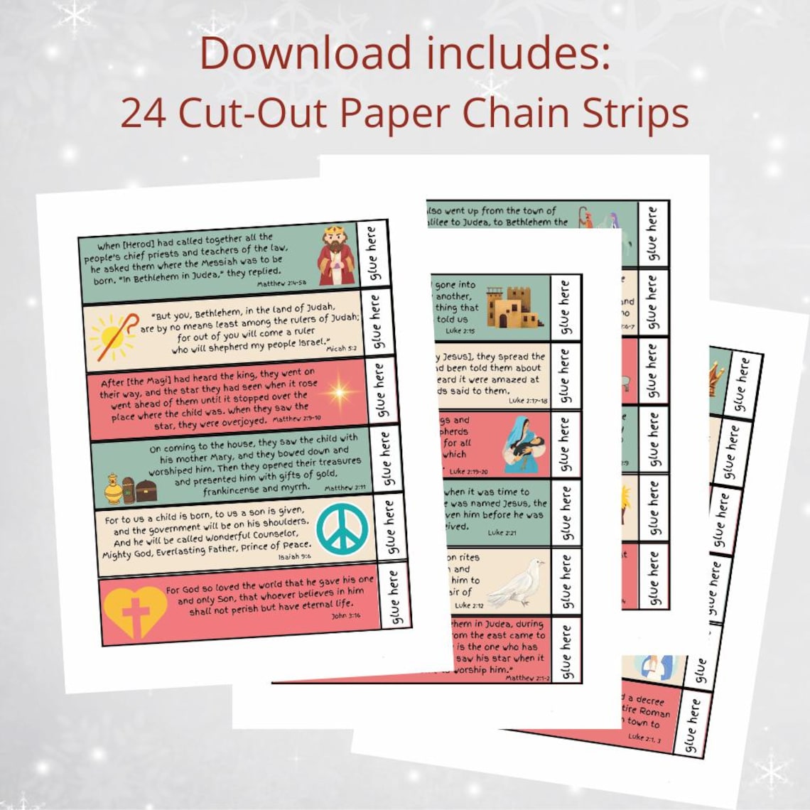 Advent Paper Chain Craft - 24 Bible Scripture Verses to Countdown to Christmas - Print in Color ...