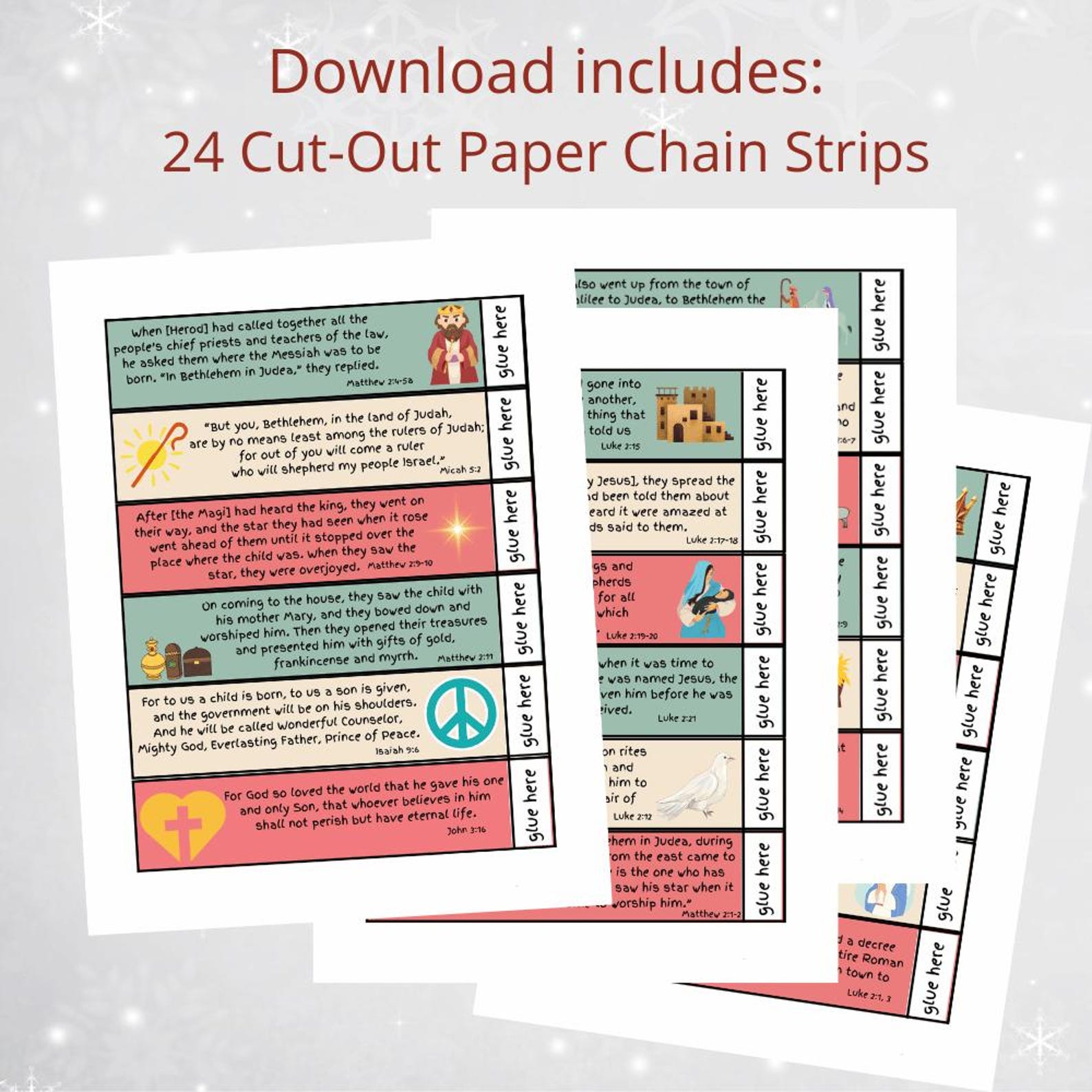 Advent Paper Chain Craft - 24 Bible Scripture Verses to Countdown to ...