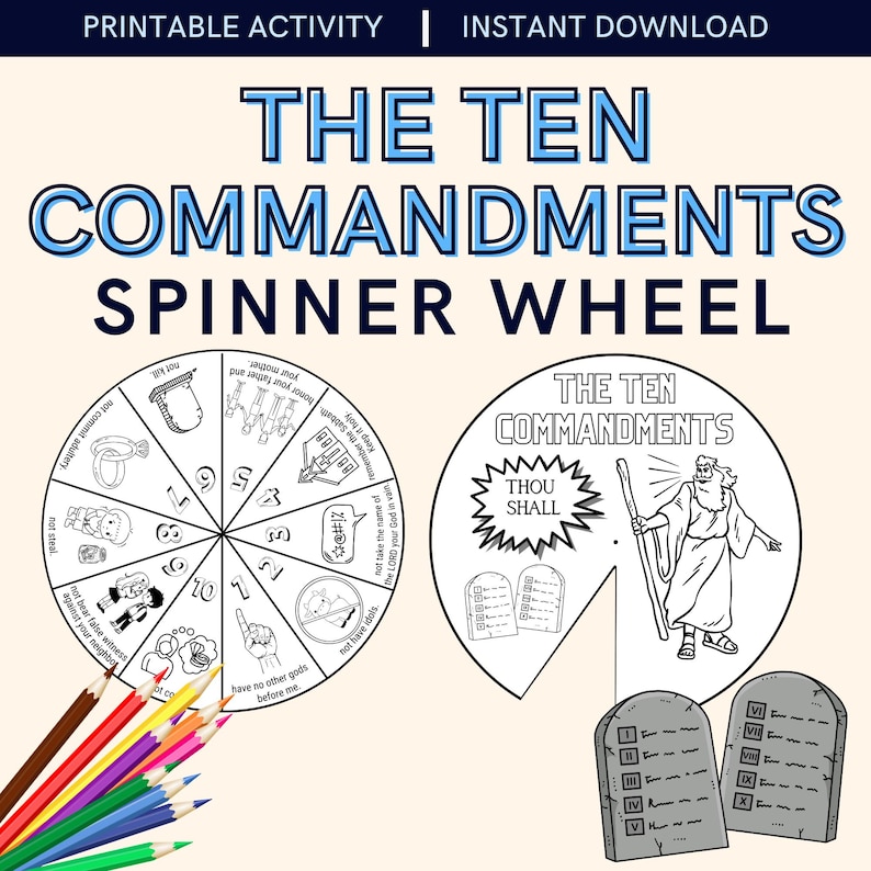 Ten Commandments Bible Spinner Wheel | Sunday School Craft Activity ...