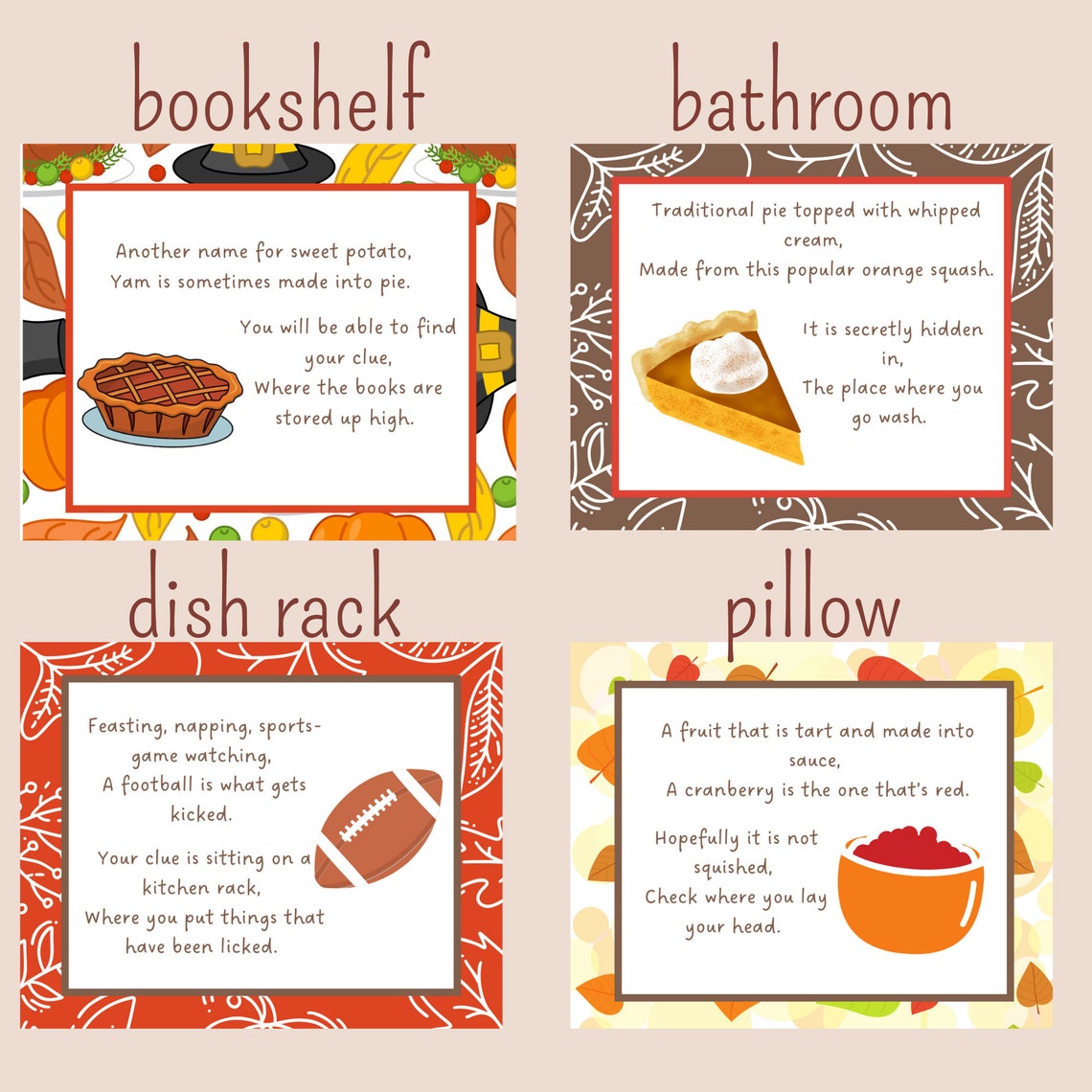 Thanksgiving Clue Hunt - 10 Clues for Children - Indoors - Rhyming ...