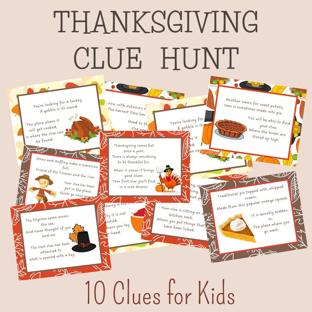 Thanksgiving Clue Hunt - 10 Clues for Children - Indoors - Rhyming ...