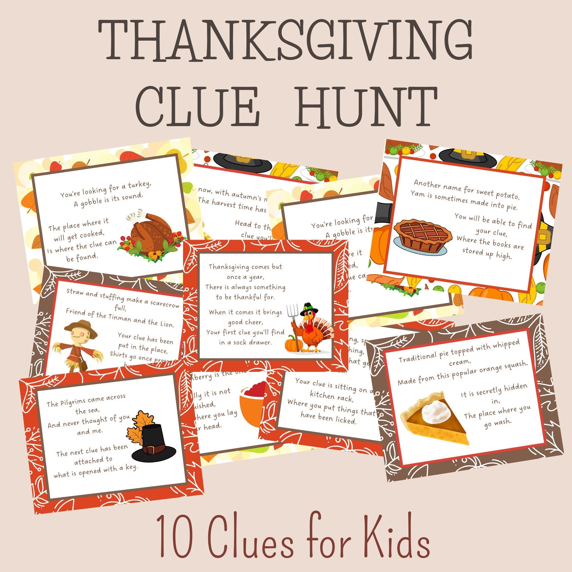 Thanksgiving Clue Hunt - 10 Clues for Children - Indoors - Rhyming ...