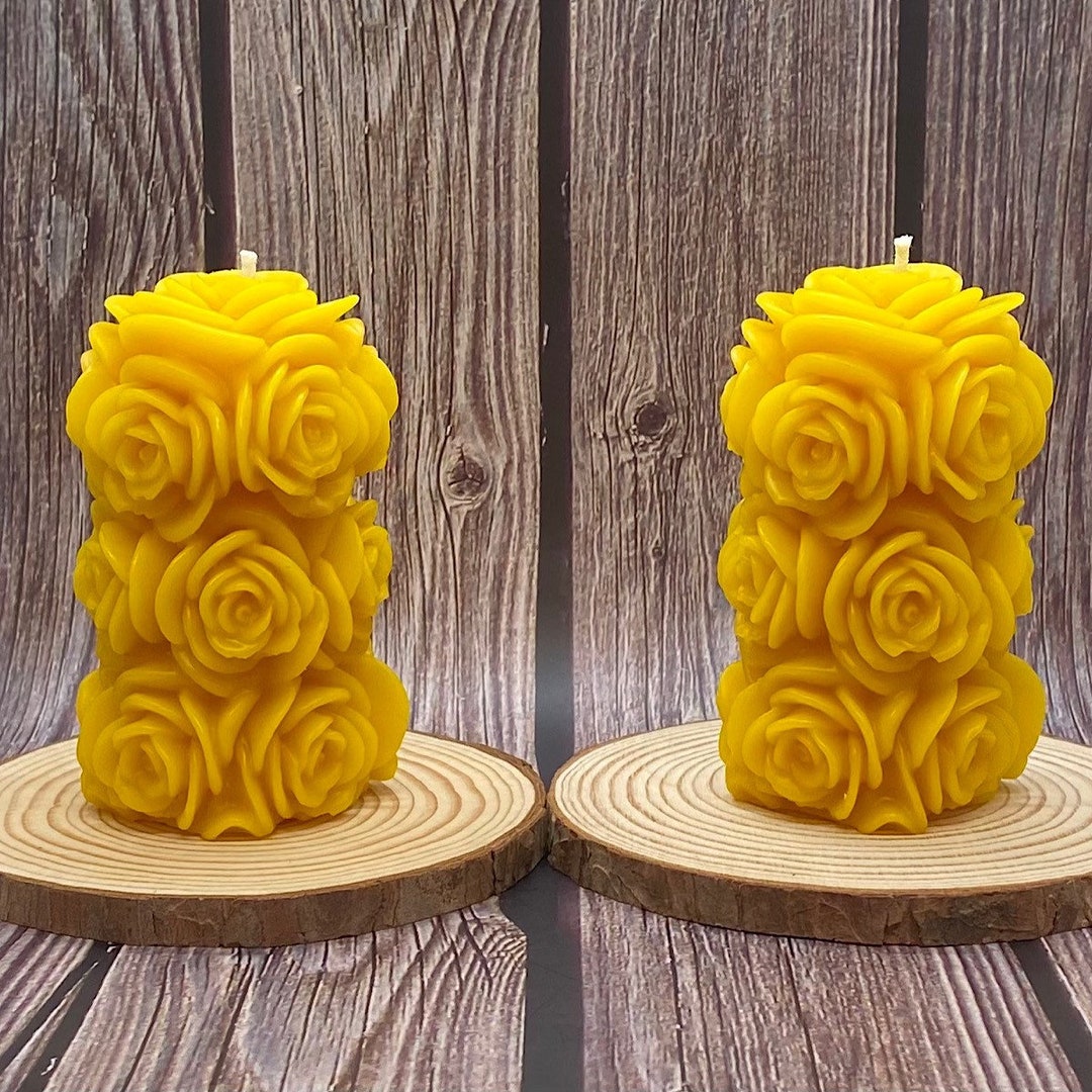 Elegant Rose Shaped Beeswax Pillar Candle, Wedding Centerpiece, Air ...