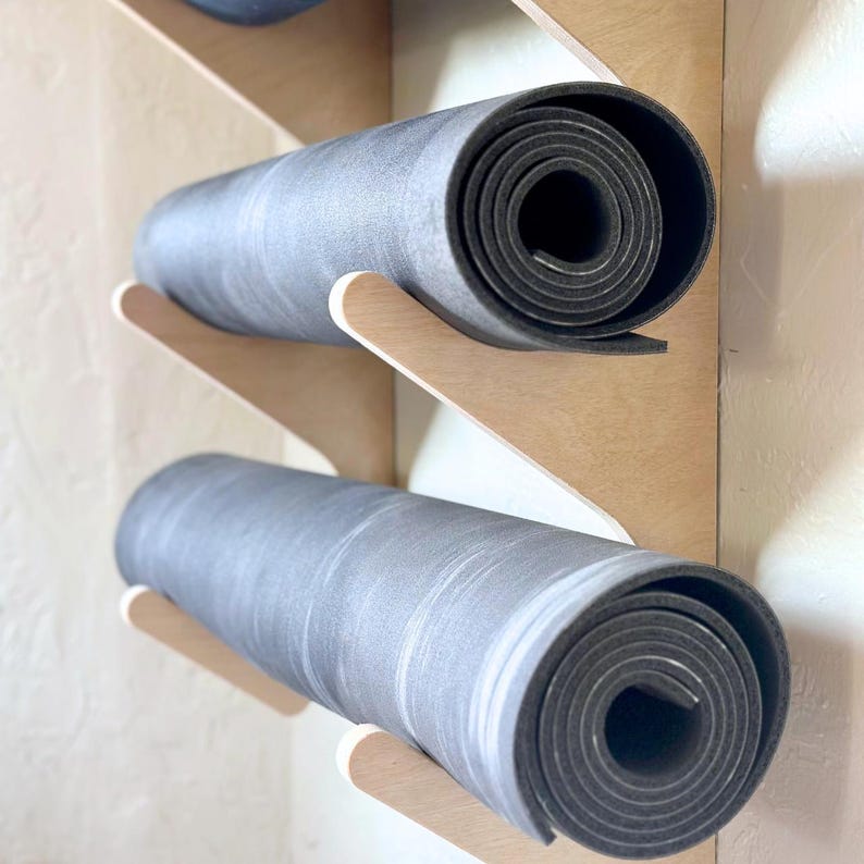 Yoga Mat Rack: Wall Organizer for Bolsters, Rollers, Props in Birch ...