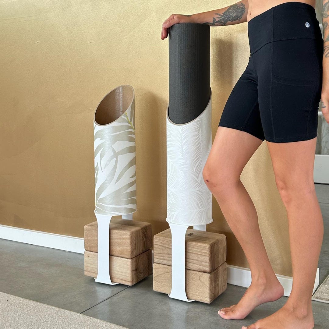 Yoga Mat Storage Tube: White Tropical Leaf Decor, Home Yoga Studio - Etsy