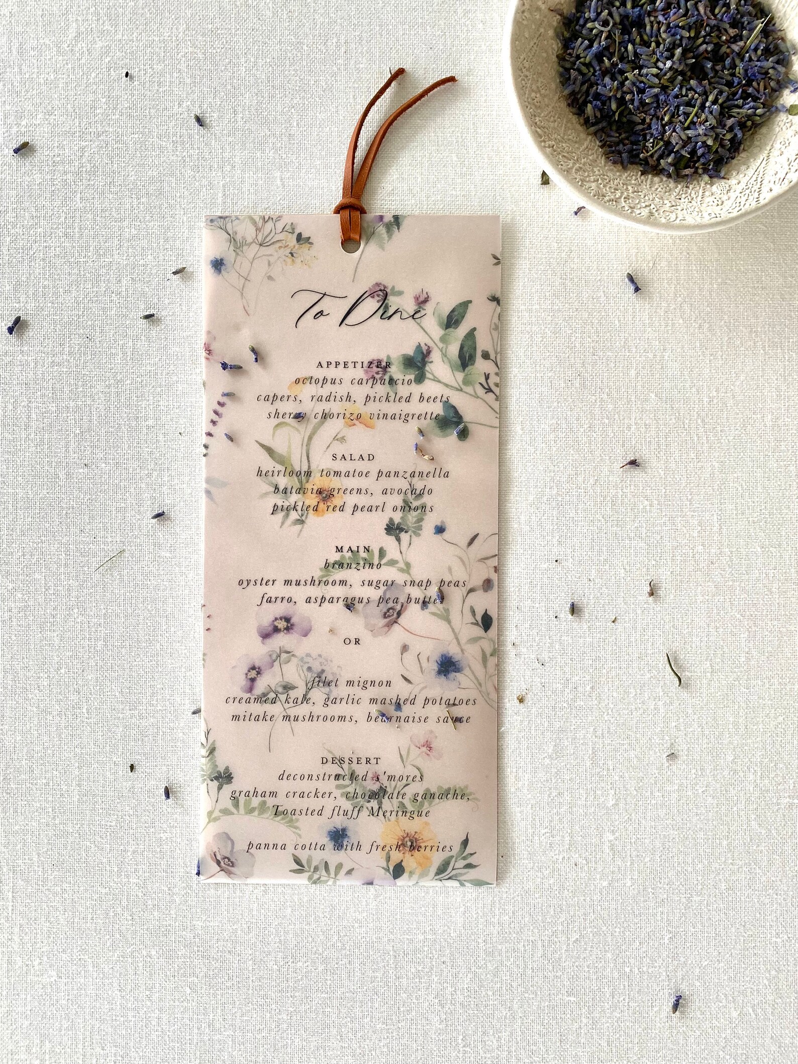 Modern Wedding Menu, Florals, Leather Accent, Handmade, Unique Menu - Etsy