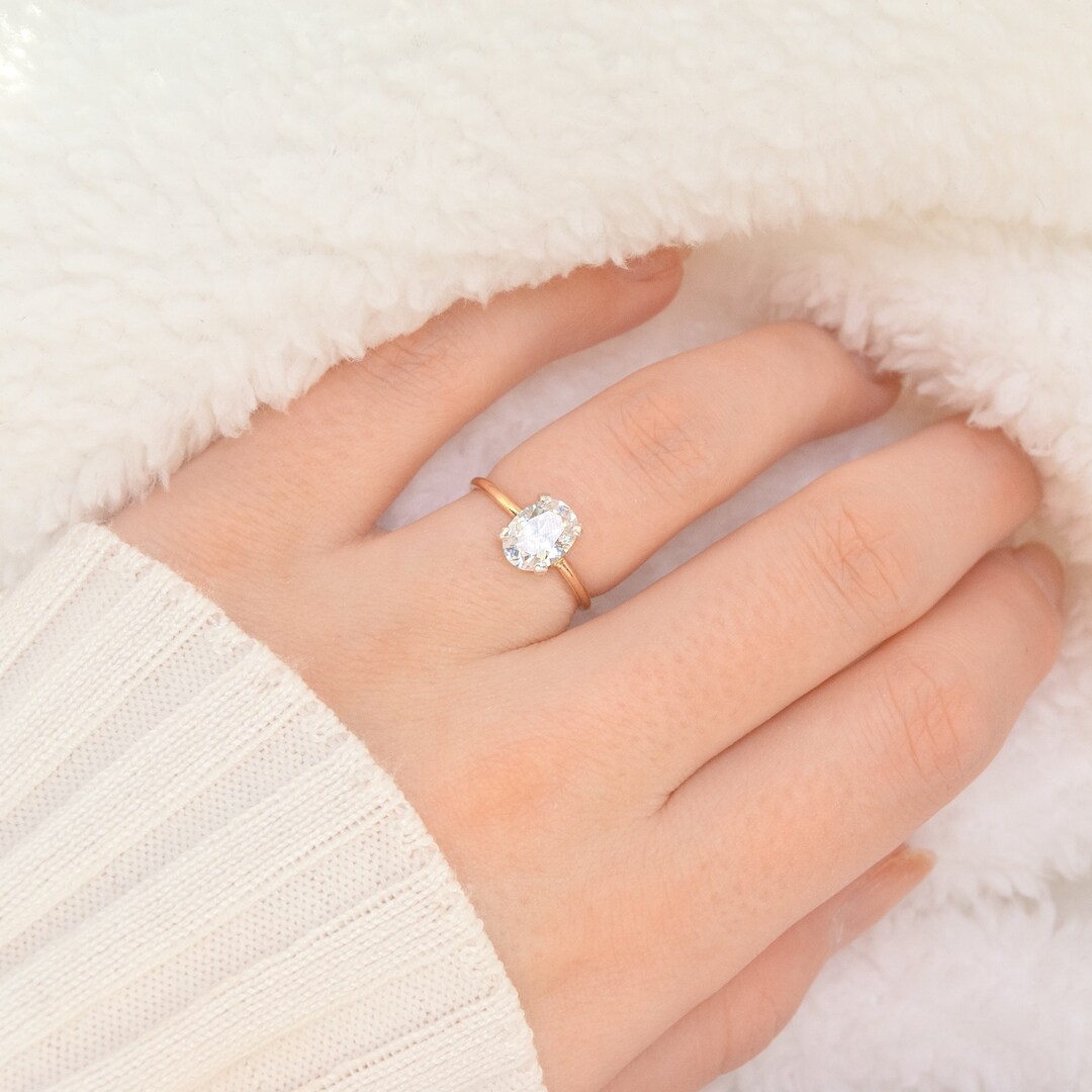 Dainy Oval CZ Diamond Ring in 14k Gold Filled or Sterling Silver, Oval ...