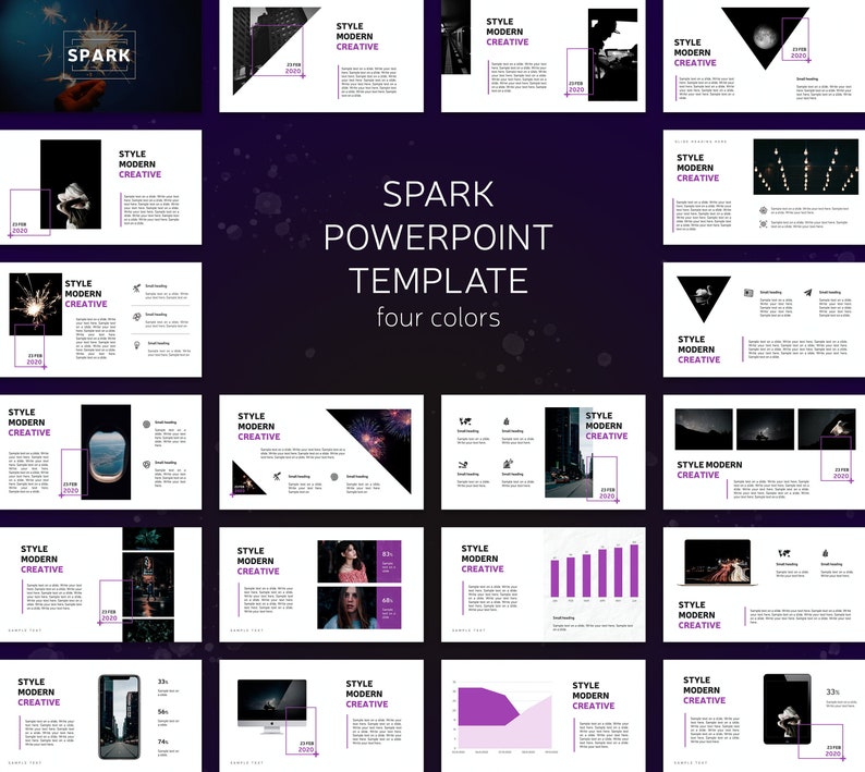 Dark powerpoint template 4 color themes 30 stylish | Etsy