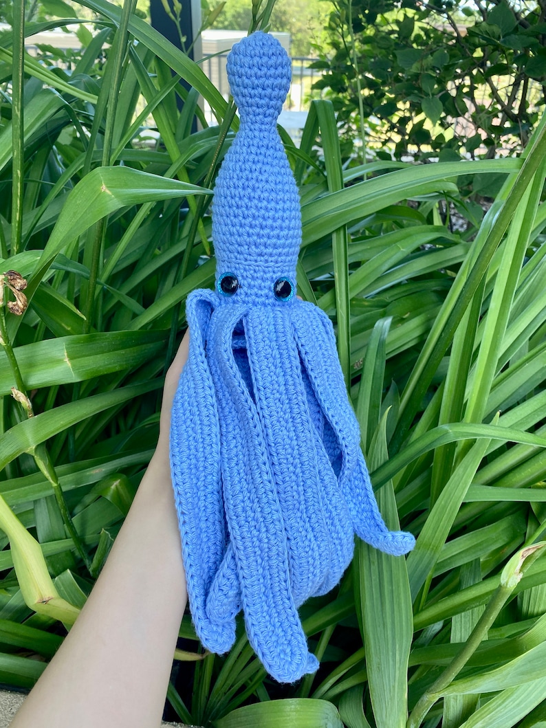 Light Blue Squid Plushie | Crochet Squid | Toy Squid | Blue Stuffed ...