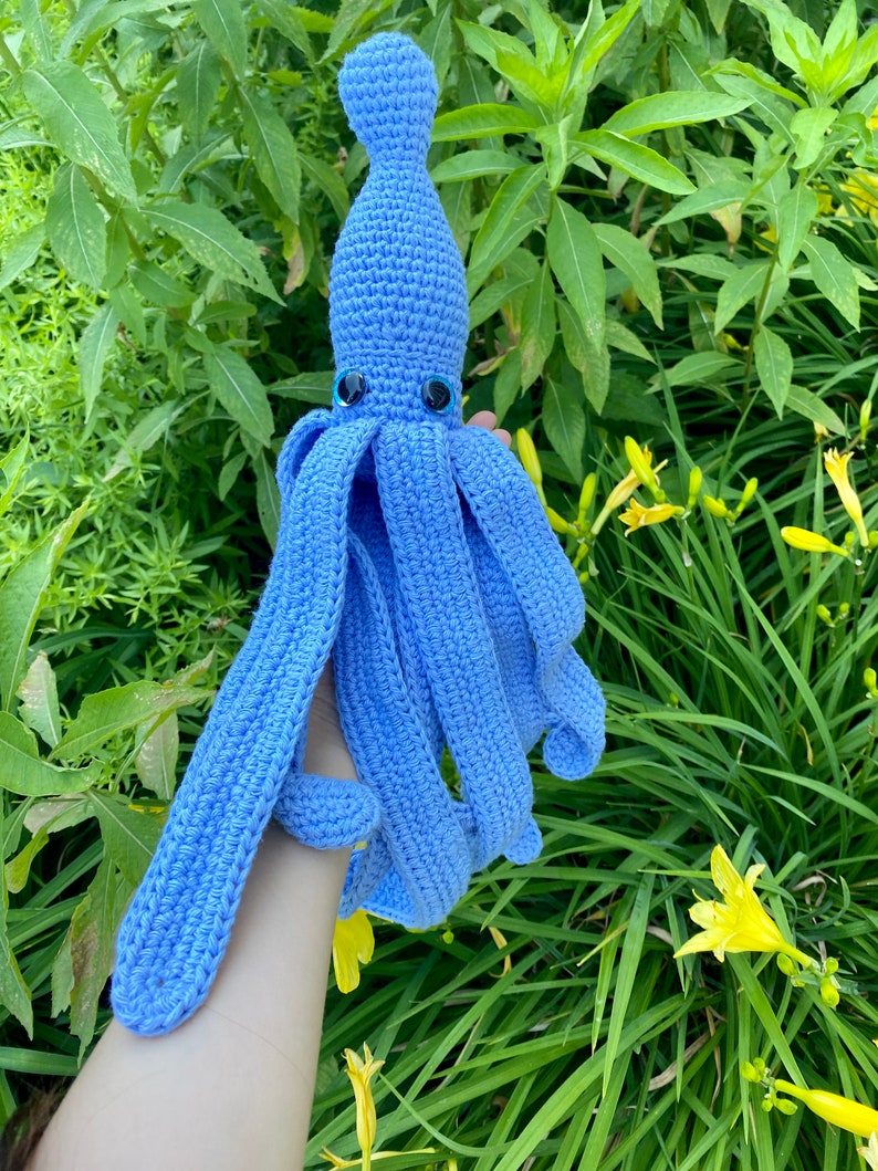 Light Blue Squid Plushie | Crochet Squid | Toy Squid | Blue Stuffed ...