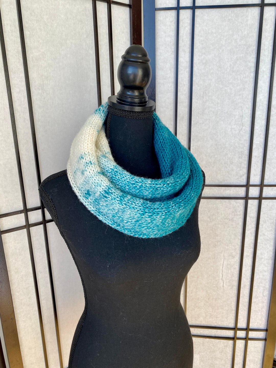 Teal & White Ombre Seamless Infinity Knit Scarf | Ombre Scarf | Warm ...