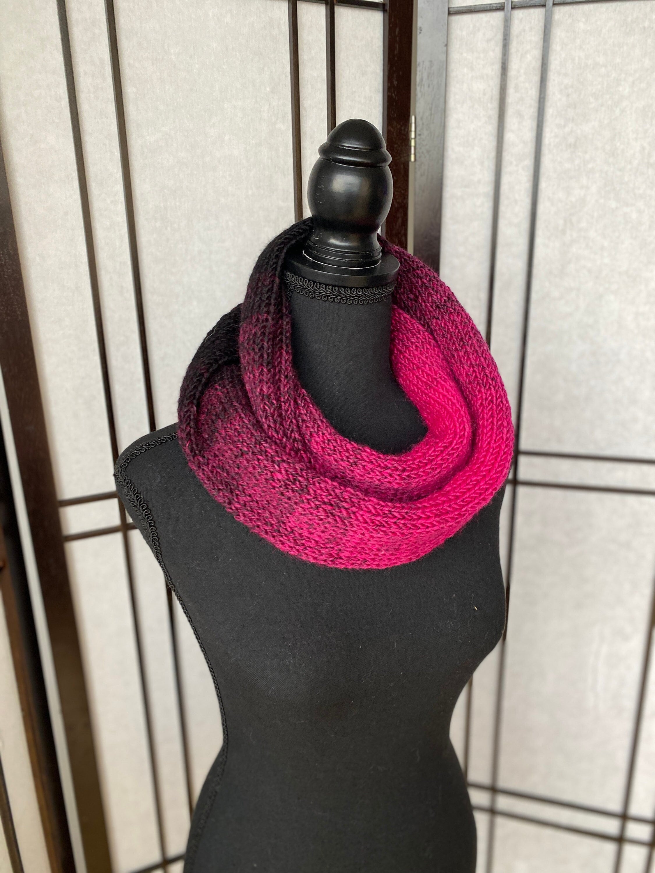 Black & Hot Pink Ombre Seamless Infinity Knit Scarf | Ombre Scarf ...