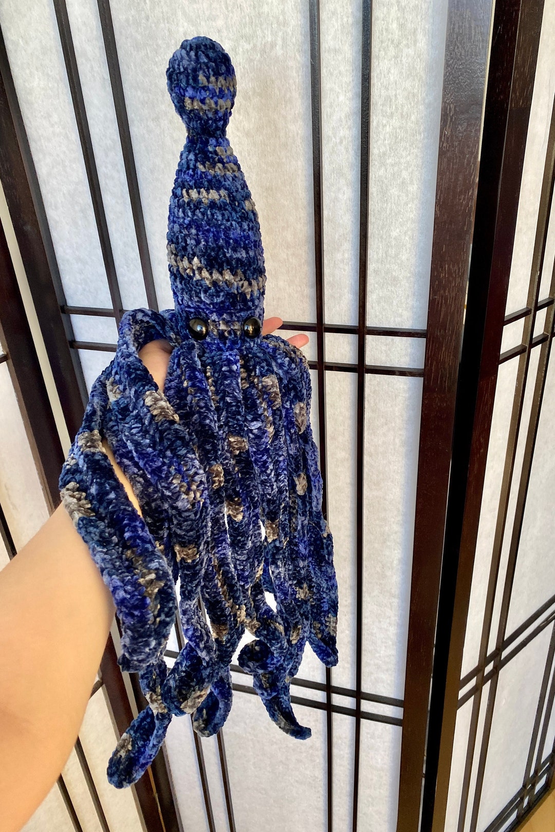Velvet Squid | Squid Plushie | Crochet Squid | Toy Squid | Blue, Grey ...
