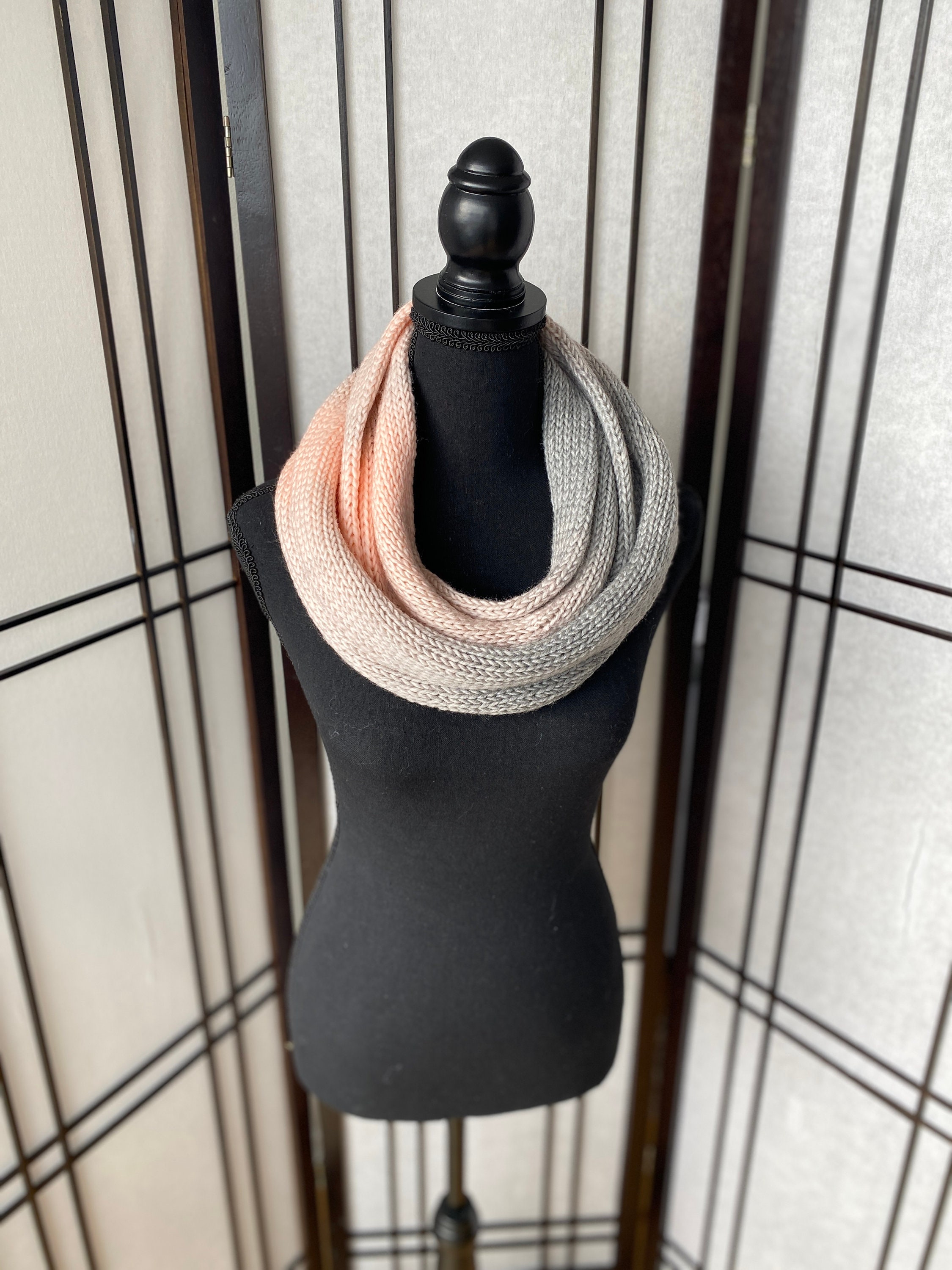 Silver & Light Pink Ombre Seamless Infinity Knit Scarf | Ombre Scarf ...