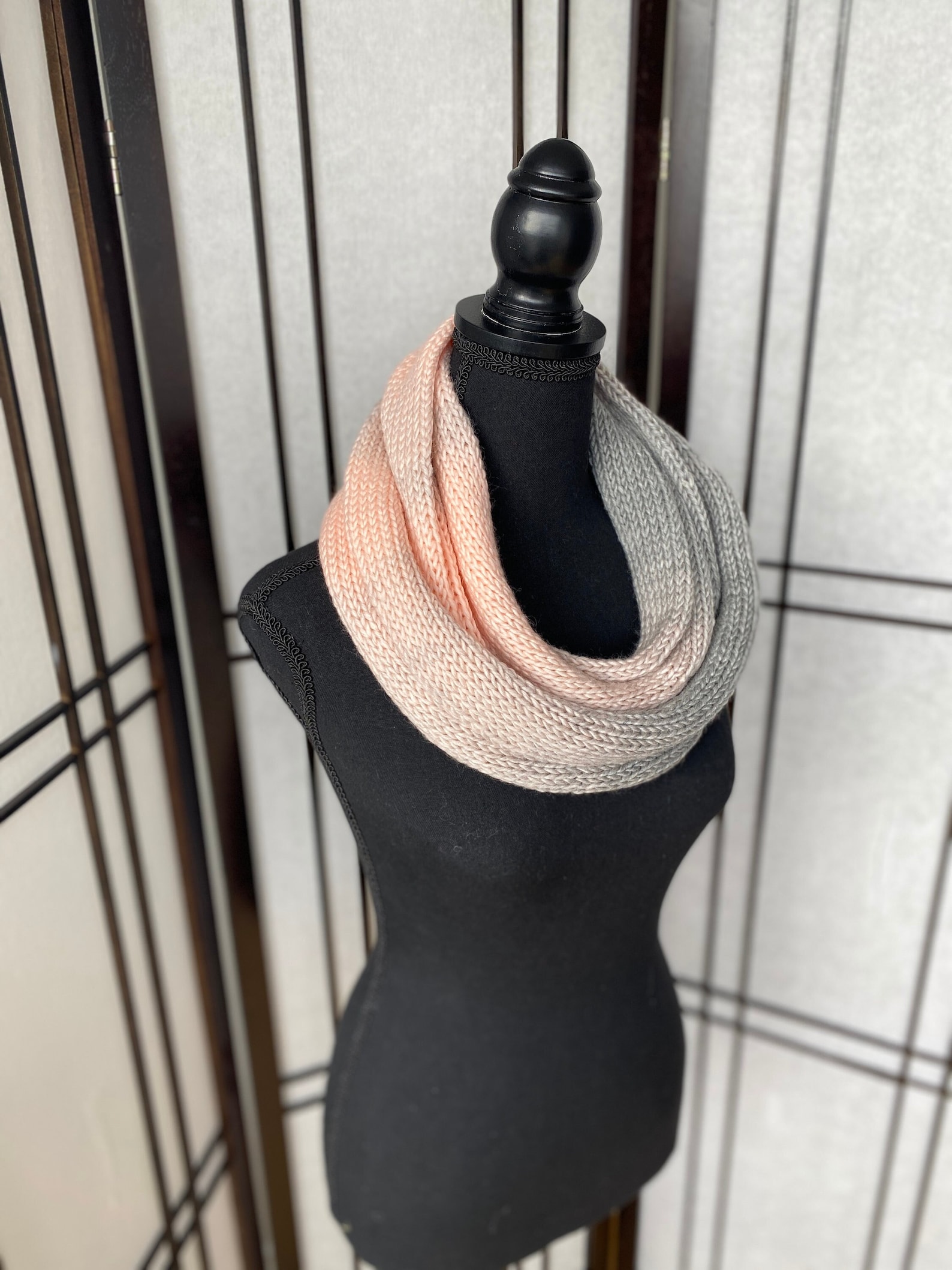 Silver & Light Pink Ombre Seamless Infinity Knit Scarf | Ombre Scarf ...