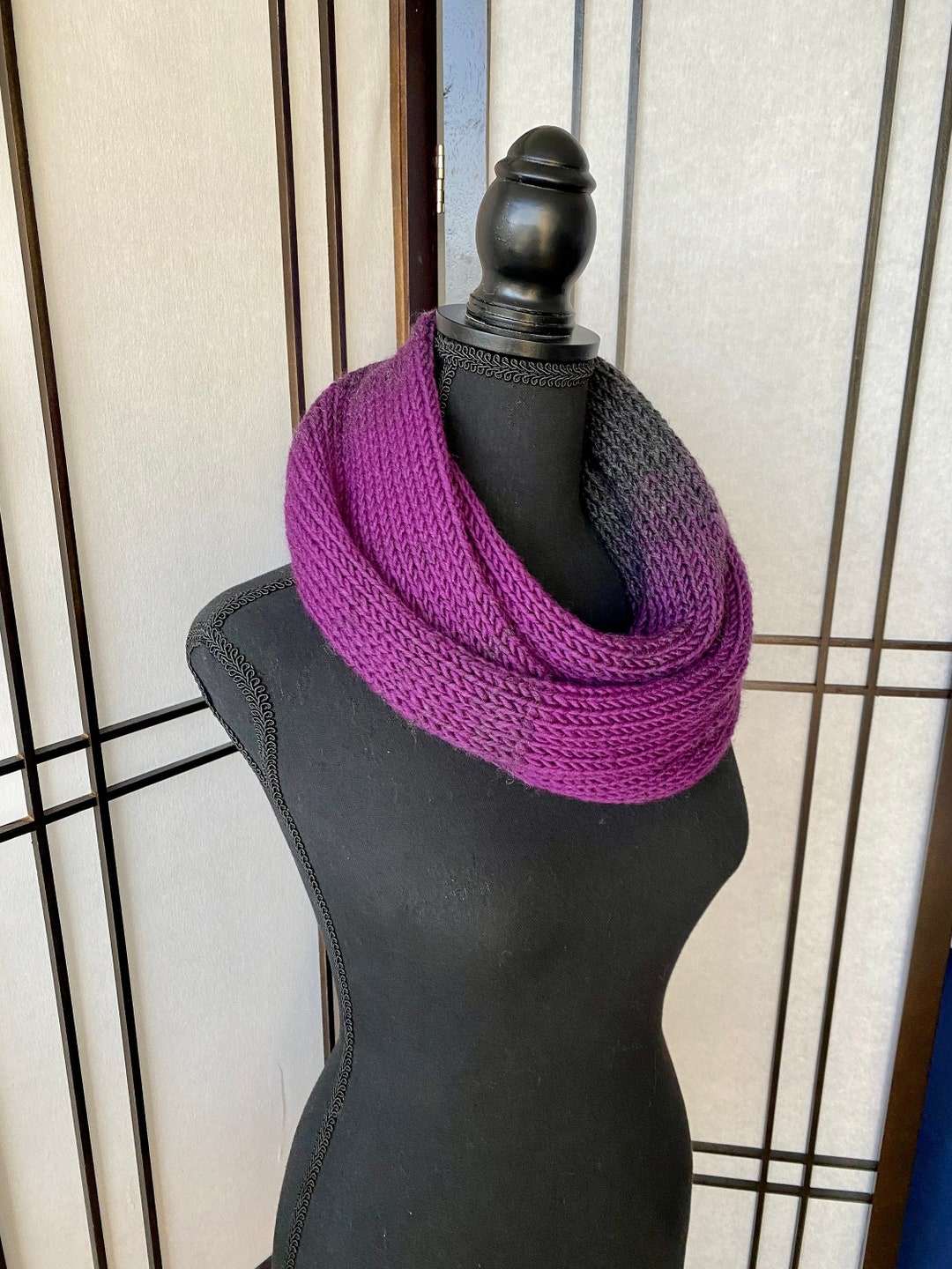 Purple and Charcoal Ombre SEAMLESS Infinity Knit Scarf | Purple & Grey ...