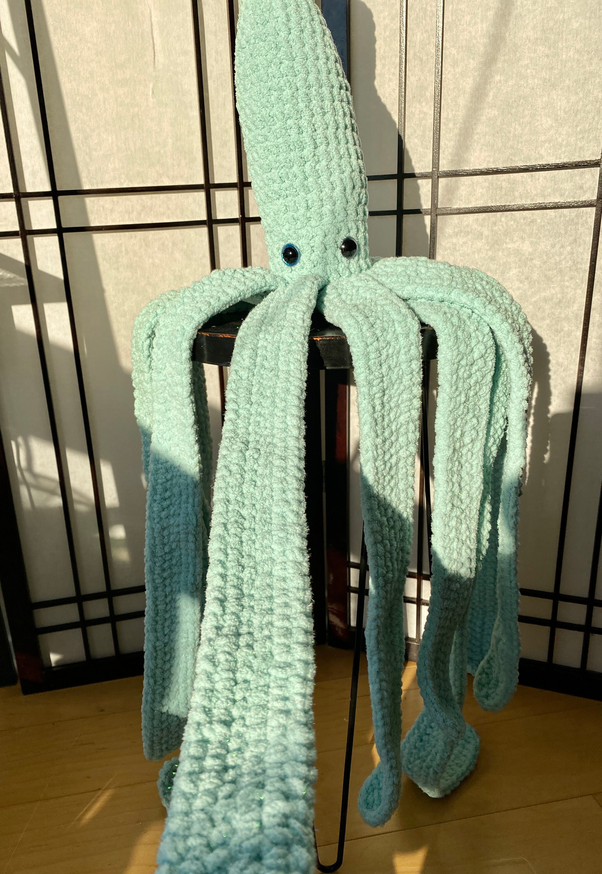 Giant Blue Sparkly Squid Plushie | Jumbo Crochet | Toy Glitter | Aqua ...
