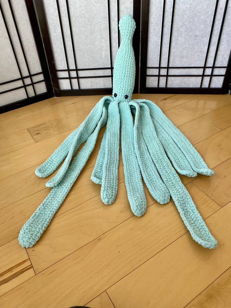 Giant Blue Sparkly Squid Plushie | Jumbo Crochet | Toy Glitter | Aqua ...