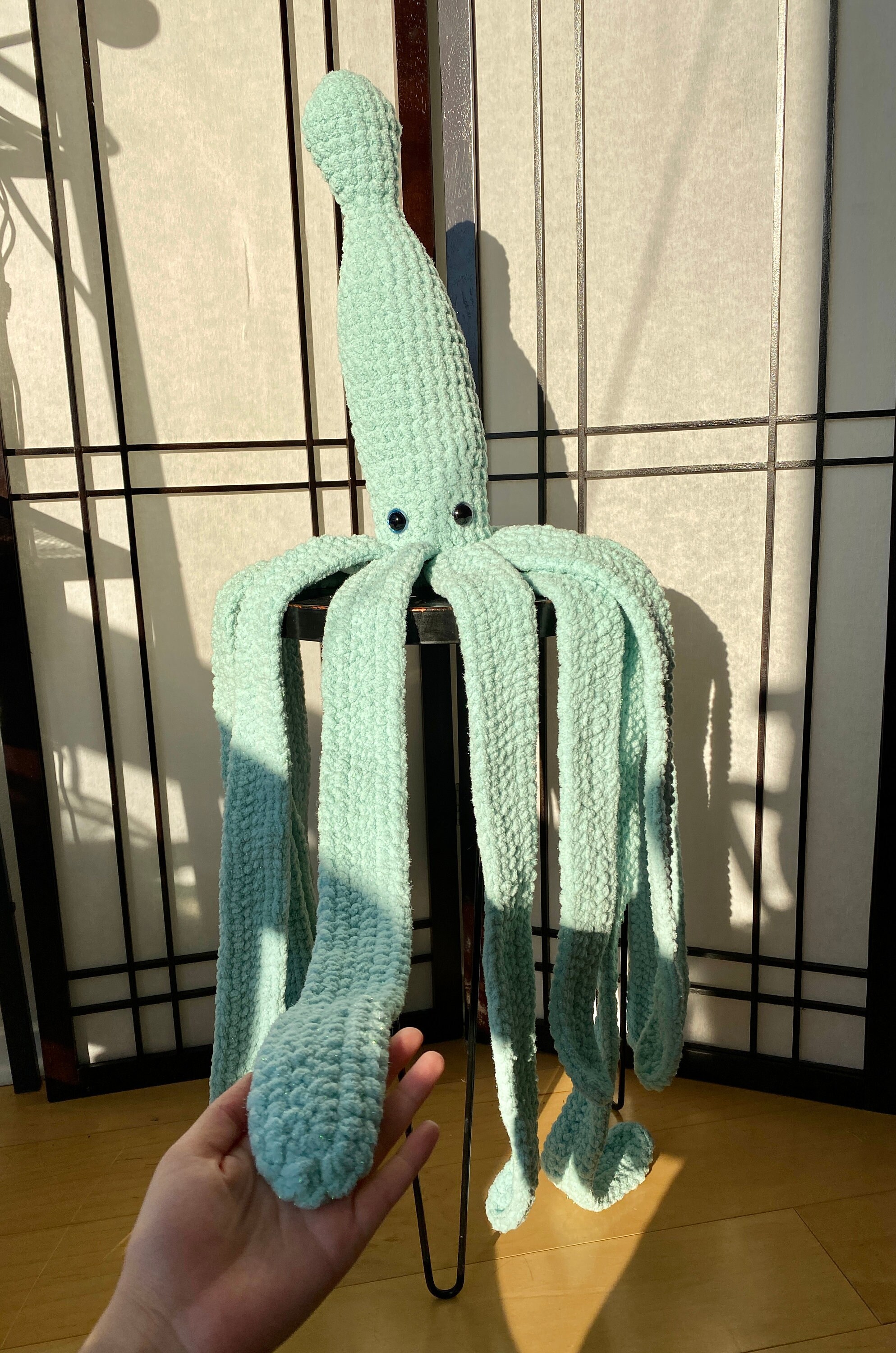 Giant Blue Sparkly Squid Plushie | Jumbo Crochet | Toy Glitter | Aqua ...